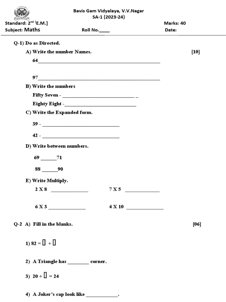 Std. 2 Maths SA1 | PDF | Currency | Foreign Exchange Market