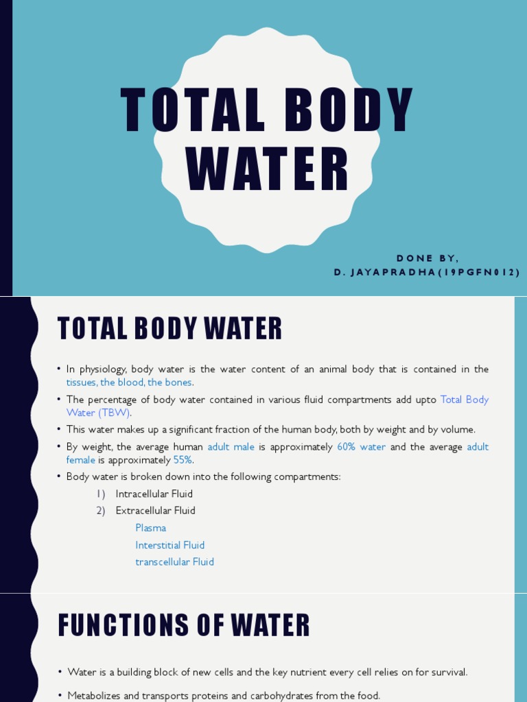 Total Body Water 19PGFN012 | PDF | Human Body | Morphology (Biology)