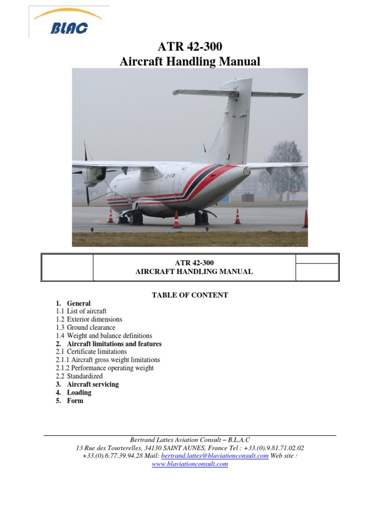 ATR 42 300 Aircraft Handling Manual | PDF | Door | Cargo