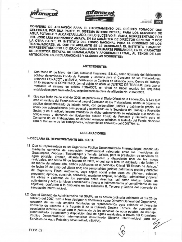 Convenio Afiliacion Credito Fonacot | PDF