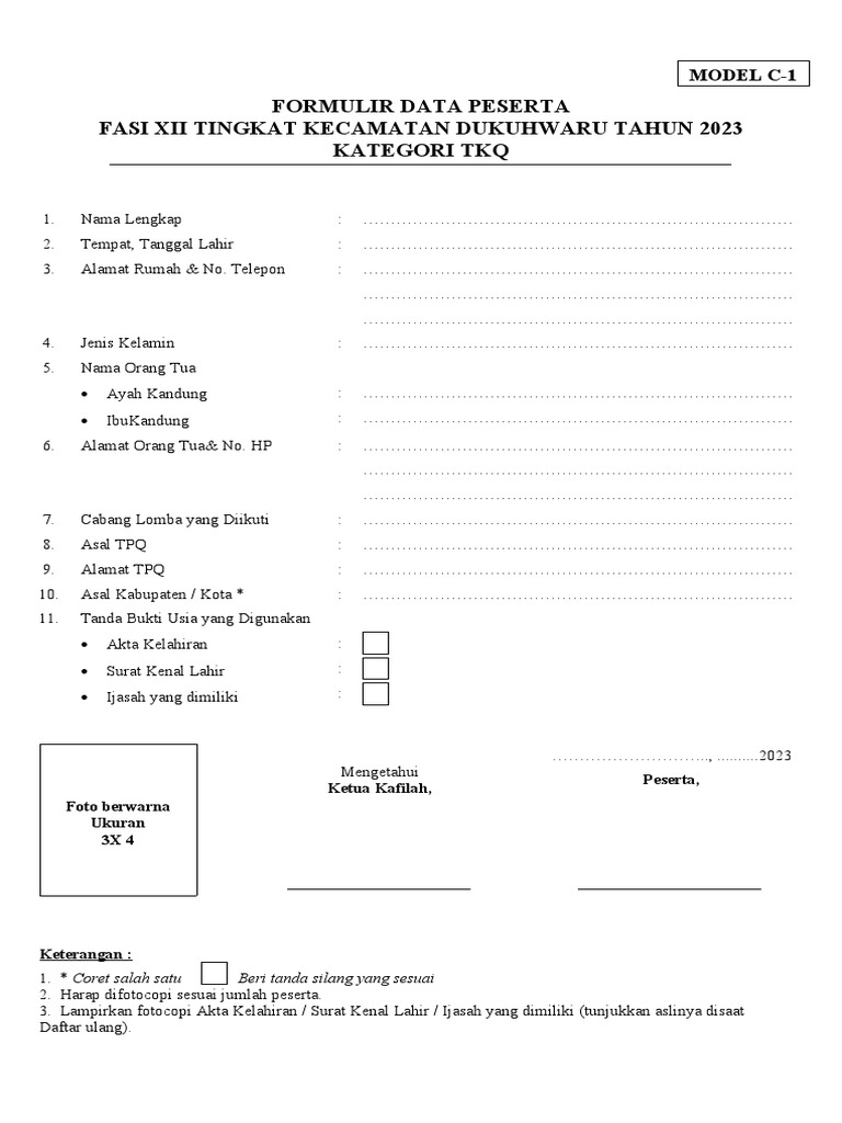 Form Pendaftaran Fasi-2,3 FORMULIR DATA PESERTA | PDF