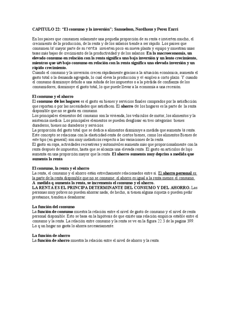 CAPITULO 22, Samuelson | PDF | Ahorro | Consumo (economía)