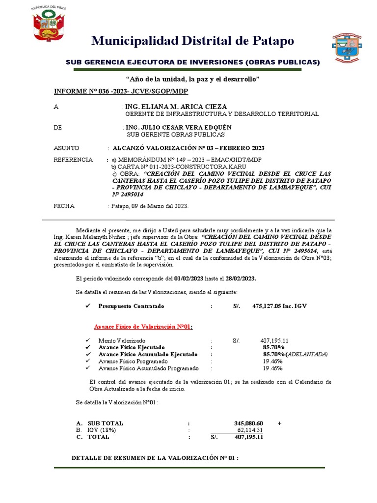 INFORME 36 Val 03 Afirmado | PDF