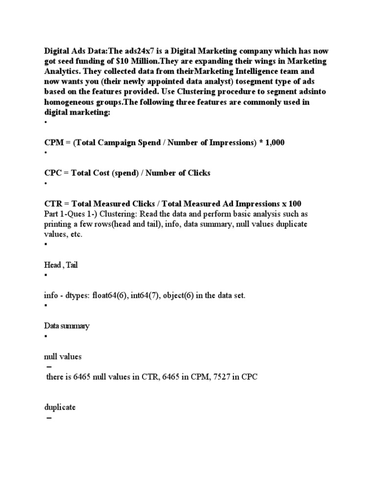 Digital Ads Clustering Analysis Guide | PDF | Business