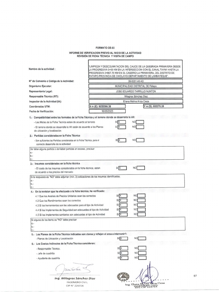 Formato Oe 03 - Quebrada La Primavera | PDF