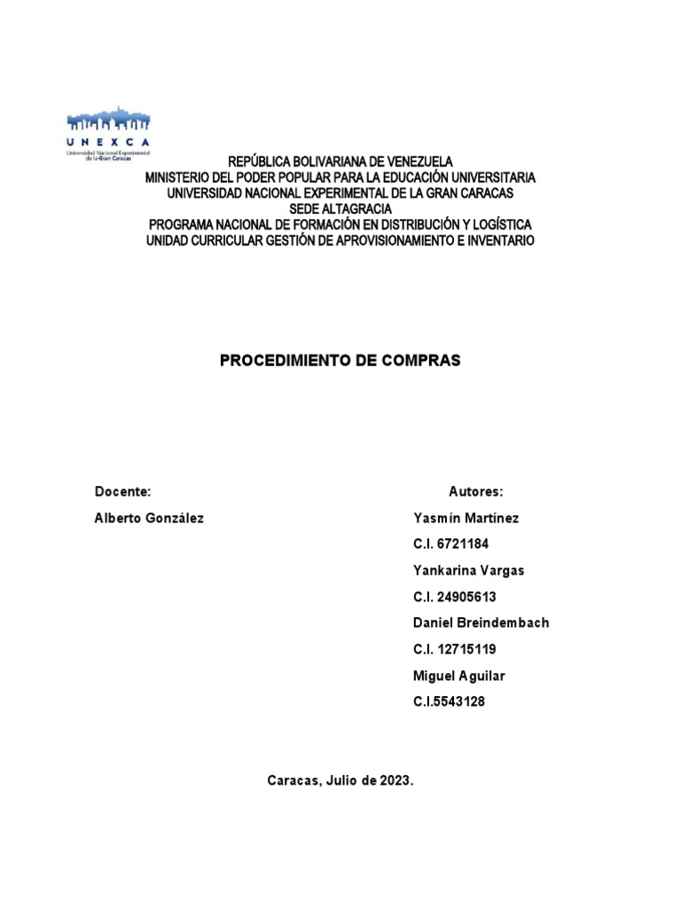 Trabajo 3 Procedimiento de Compras | PDF | Factura | Business