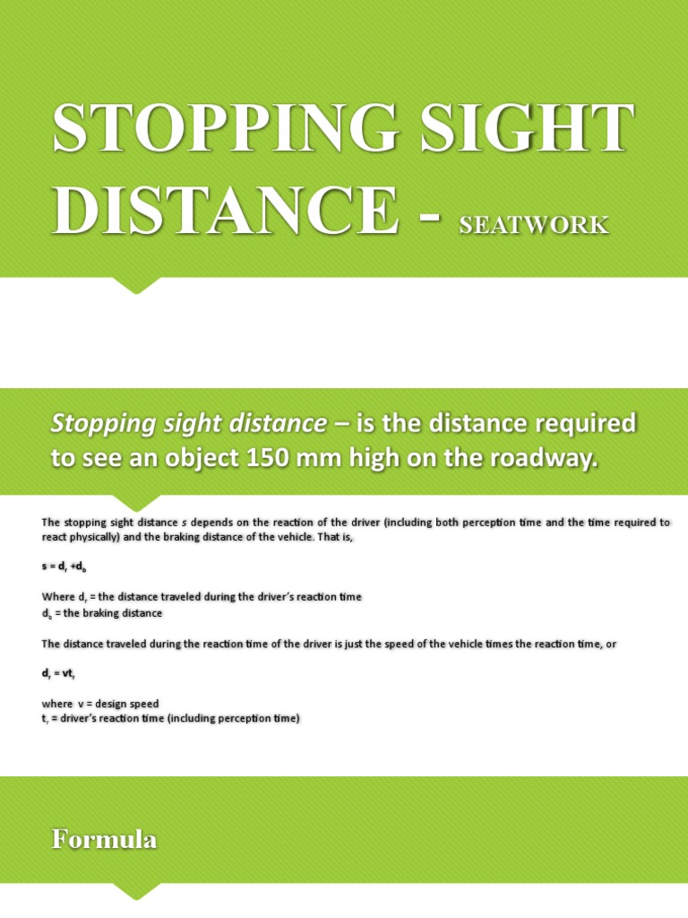 Stopping Sight Distance Calculations | PDF