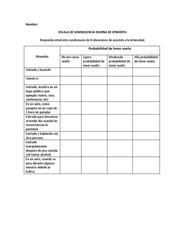 Escala de Somnolencia Diurna de Epworth | PDF