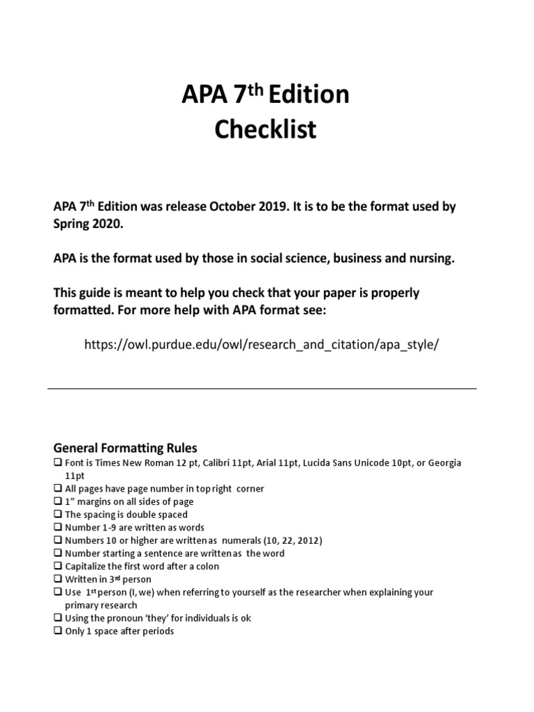 APA7th Edition Checklist | PDF | Apa Style | Citation