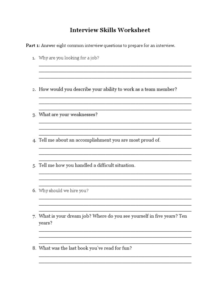 Interview Skills Worksheet 0 | PDF | Cognition | Cognitive Science