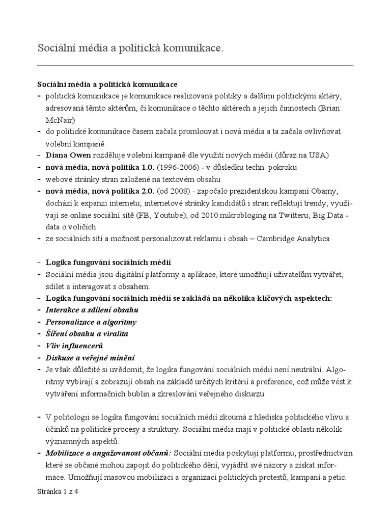 Sociální Média A Politická Komunikace. | PDF