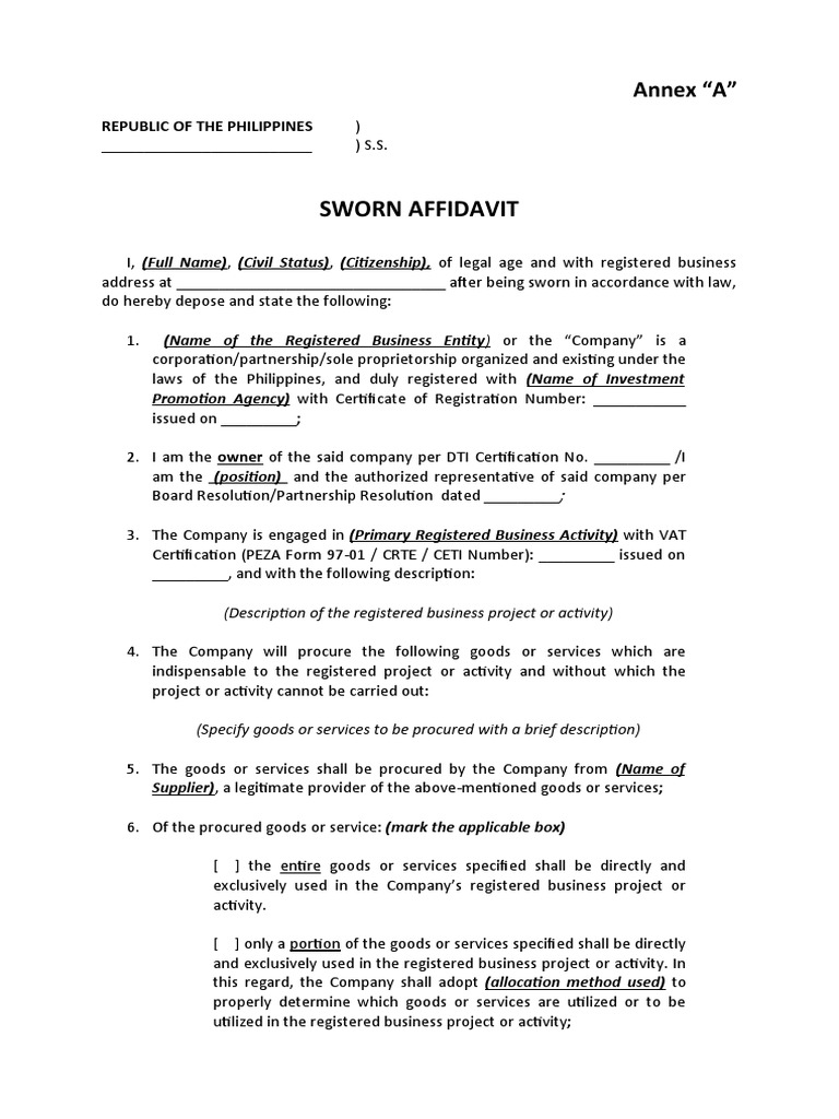 RMC No. 80-2023 Annex A | PDF | Affidavit | Government