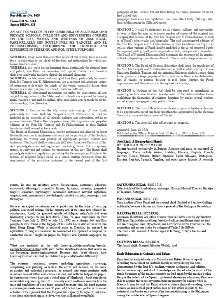 RA 1425 - Rizal Law | PDF