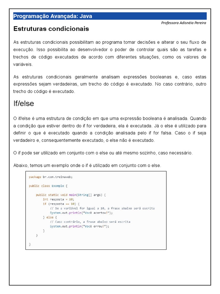 Estrutura de Repetição e Condicionais | PDF | Java (linguagem de ...