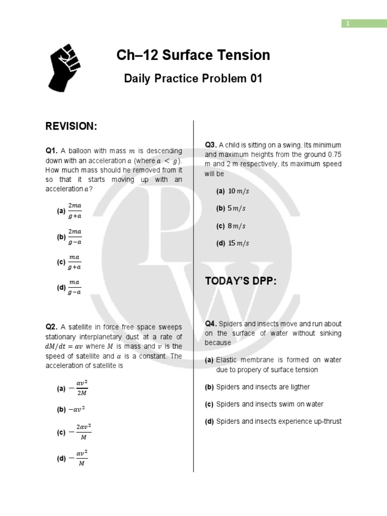 5fce335f8dc96a0058951824 - ## - Ch-Surface Tension DPP 01 | PDF