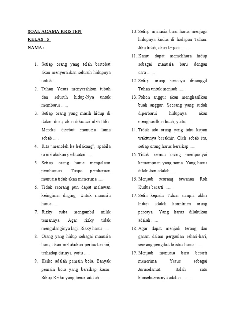 Soal Agama Kristen | PDF | Agama & Spiritualitas