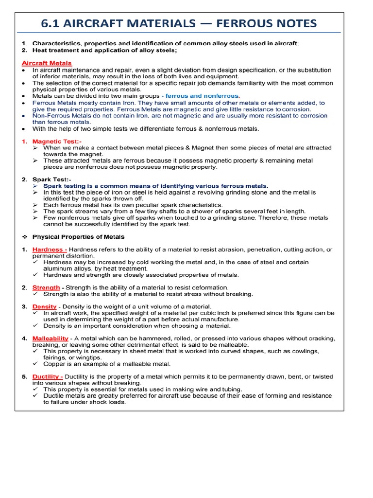 6.1 Aircraft Materials - Ferrous Notes | PDF