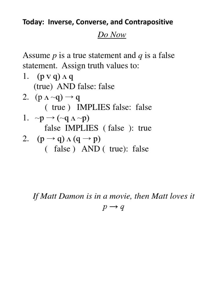 9/27/2011 Geometry Inverse, Converse, and Contrapositive | PDF