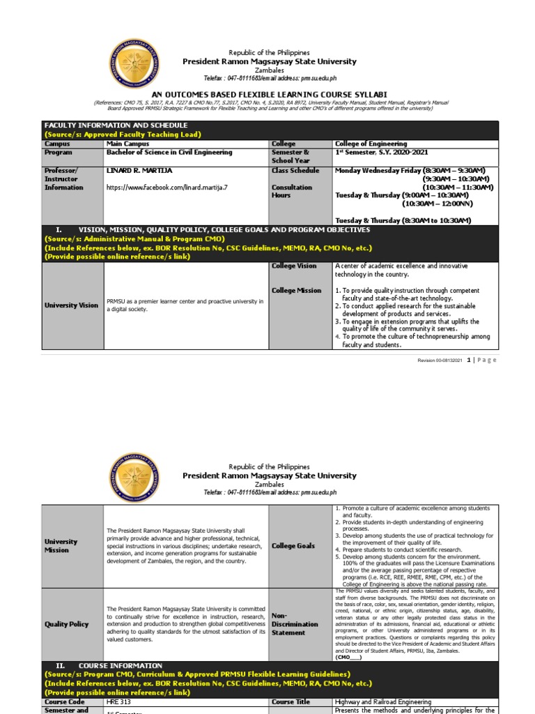 Syllabus - Highway and Railroad Engineering | PDF | Academic Dishonesty | Engineering