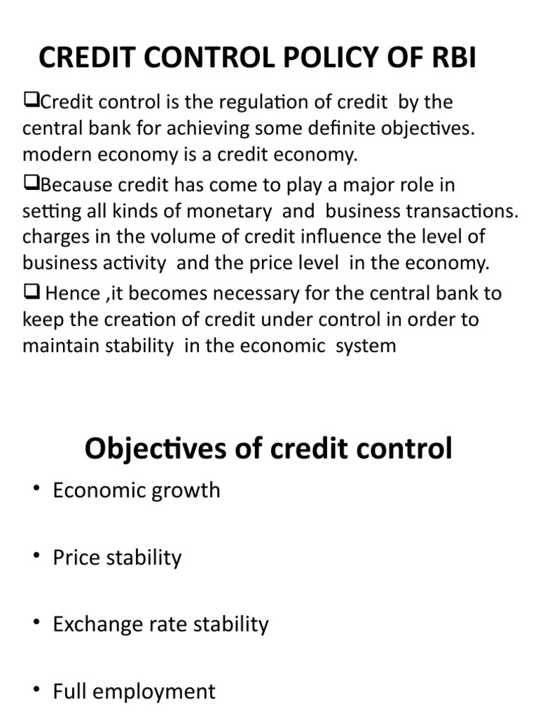 Credit Control Policy of Rbi | PDF