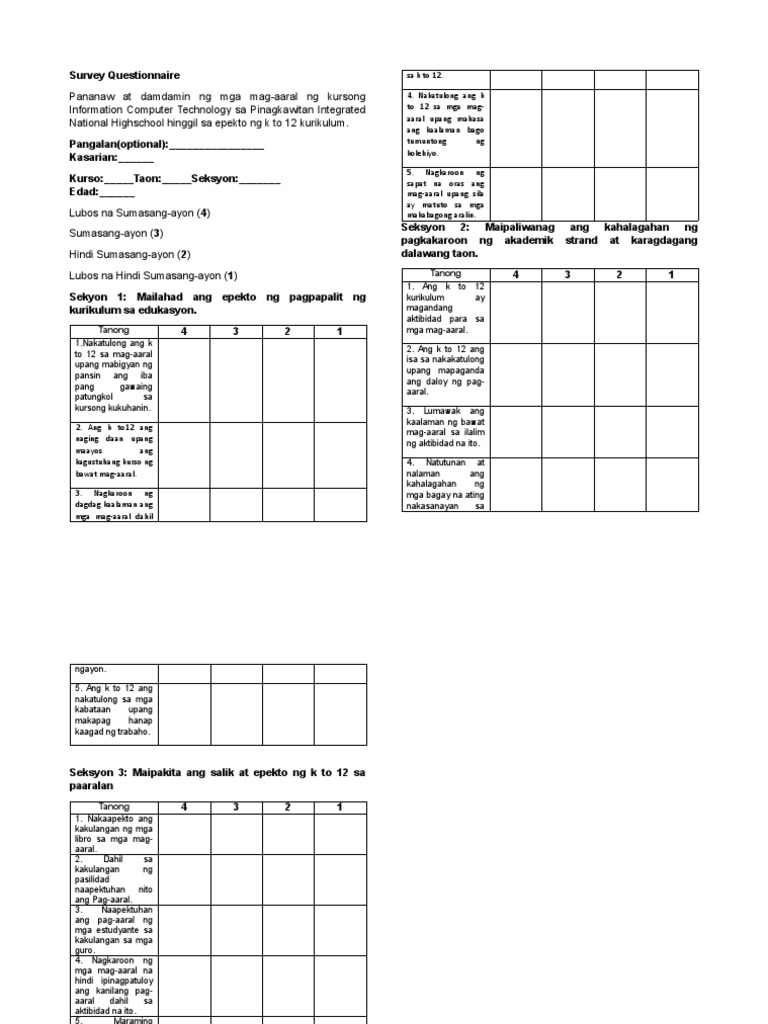 Questionnaire PPiTTP | PDF