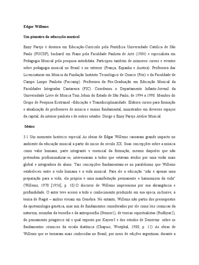 Edgar Willems Resenha 4 | PDF | Pedagogia | Educação Musical