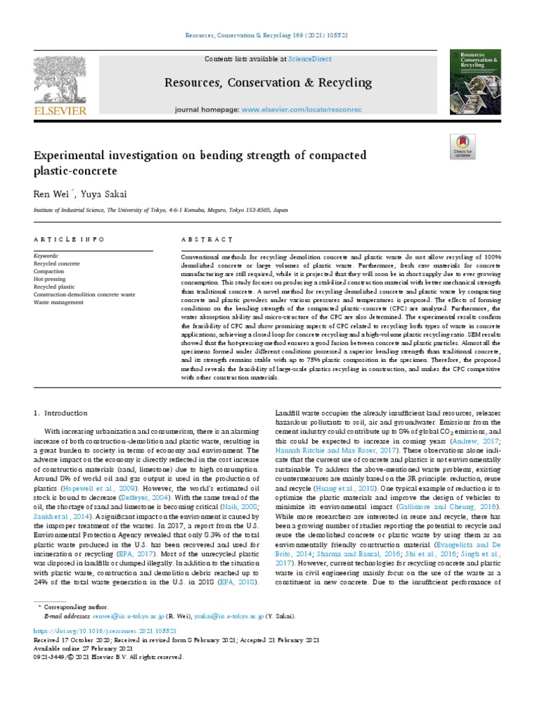 Bending Strength of Compacted Plastic-Concrete | PDF | Concrete | Recycling