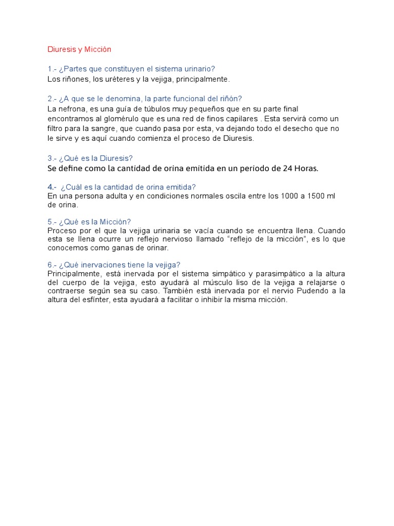 Diuresis y Micción: Conceptos Clave | PDF
