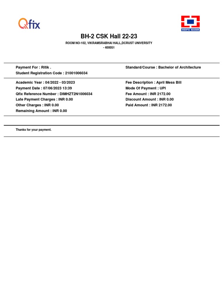 Qfix Payment Receipt Dimhzt2n1006034 | PDF