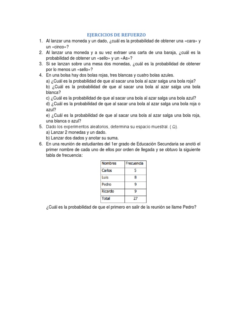 Ejercicios de Refuerzo | PDF