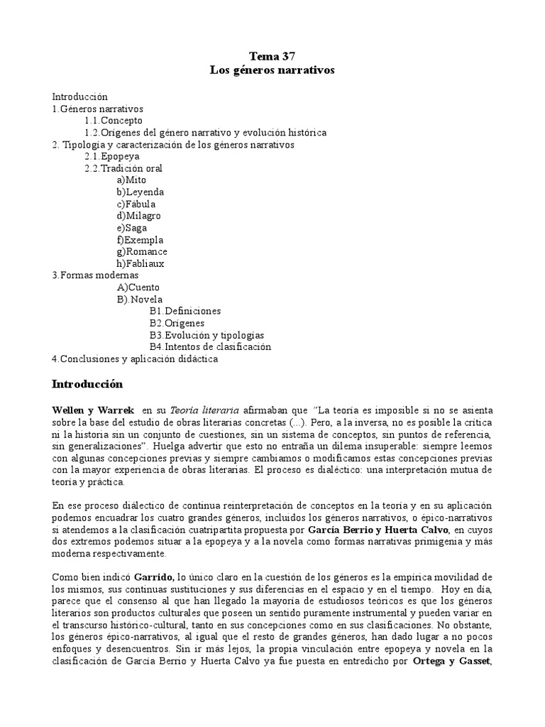 Tema 37 Géneros Narrativos | PDF | Novelas | Poesía épica
