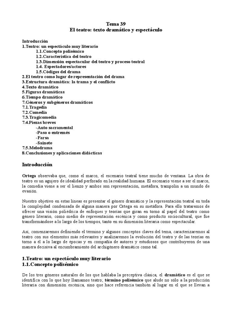 Tema 39 Teatro Texto Dramático y Espectáculo | PDF | Teatro | Comedia