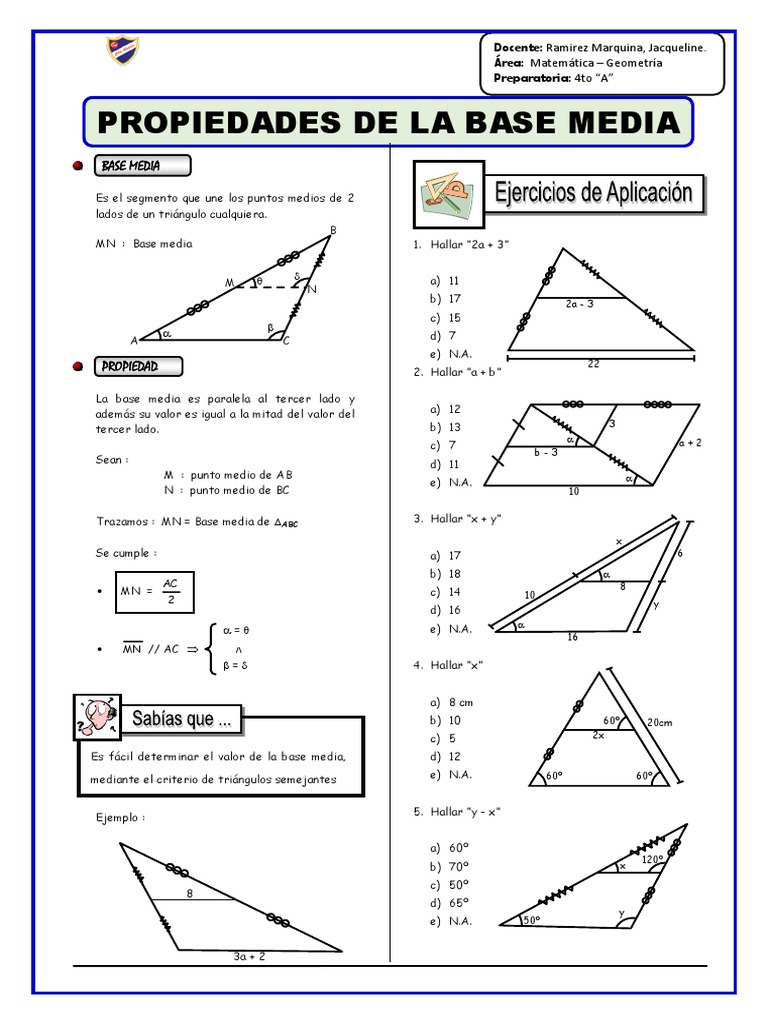 Propiedades de la Base Media en Triángulos | PDF | Geometría Elemental ...