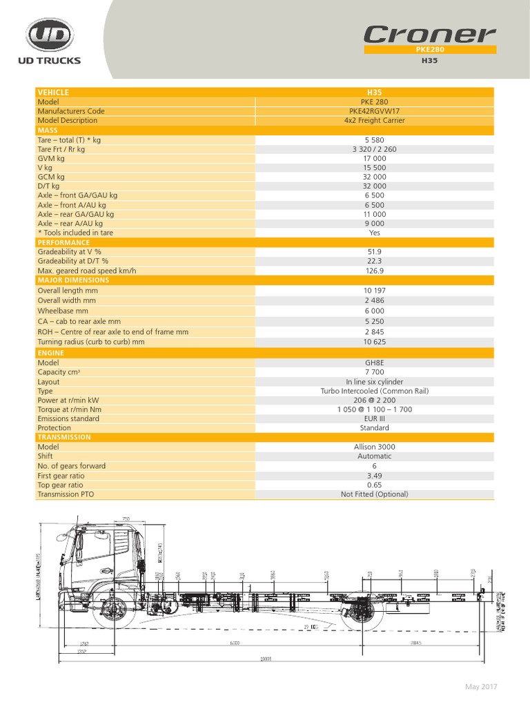 Croner PKE280 H35 Spec Sheet | PDF | Truck | Brake