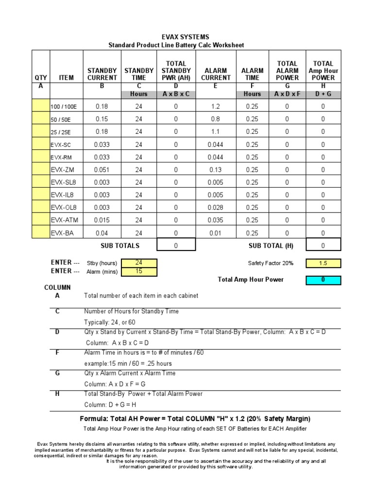 EVAX Battery Calculation Worksheet | PDF | Implied Warranty | Electronics