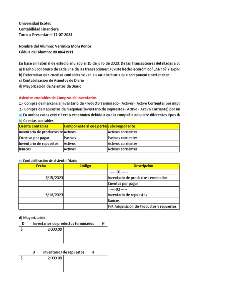 Tarea Libro Diario | PDF | Contabilidad | Bancos