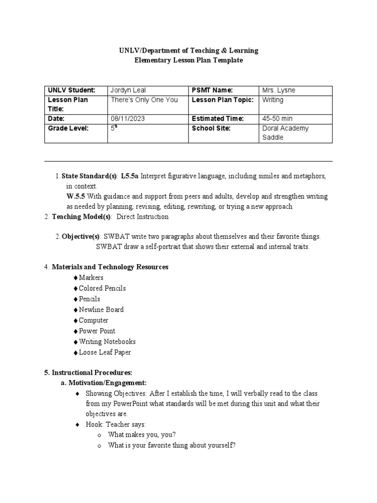 5th Grade Figurative Language LP | PDF | Lesson Plan | Cognitive Science