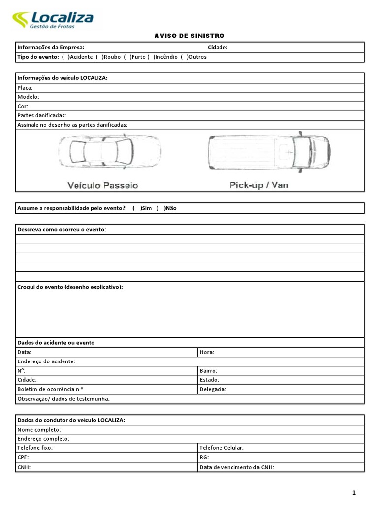 Aviso de Sinistro - LOCALIZA | PDF