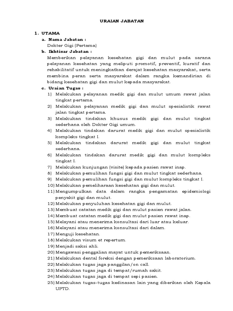 Uraian Jabatan Dokter Gigi OK | PDF