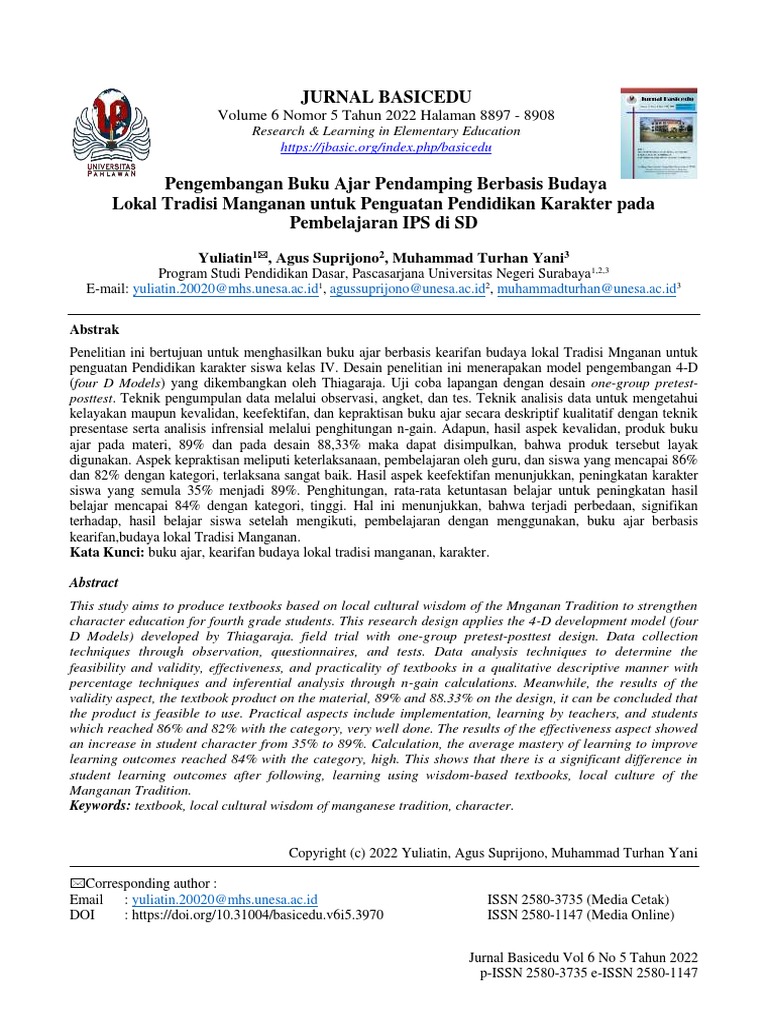 Pengembangan Buku Ajar Pendamping Berbasis Budaya Lokal Tradisi Manganan Untuk Penguatan ...
