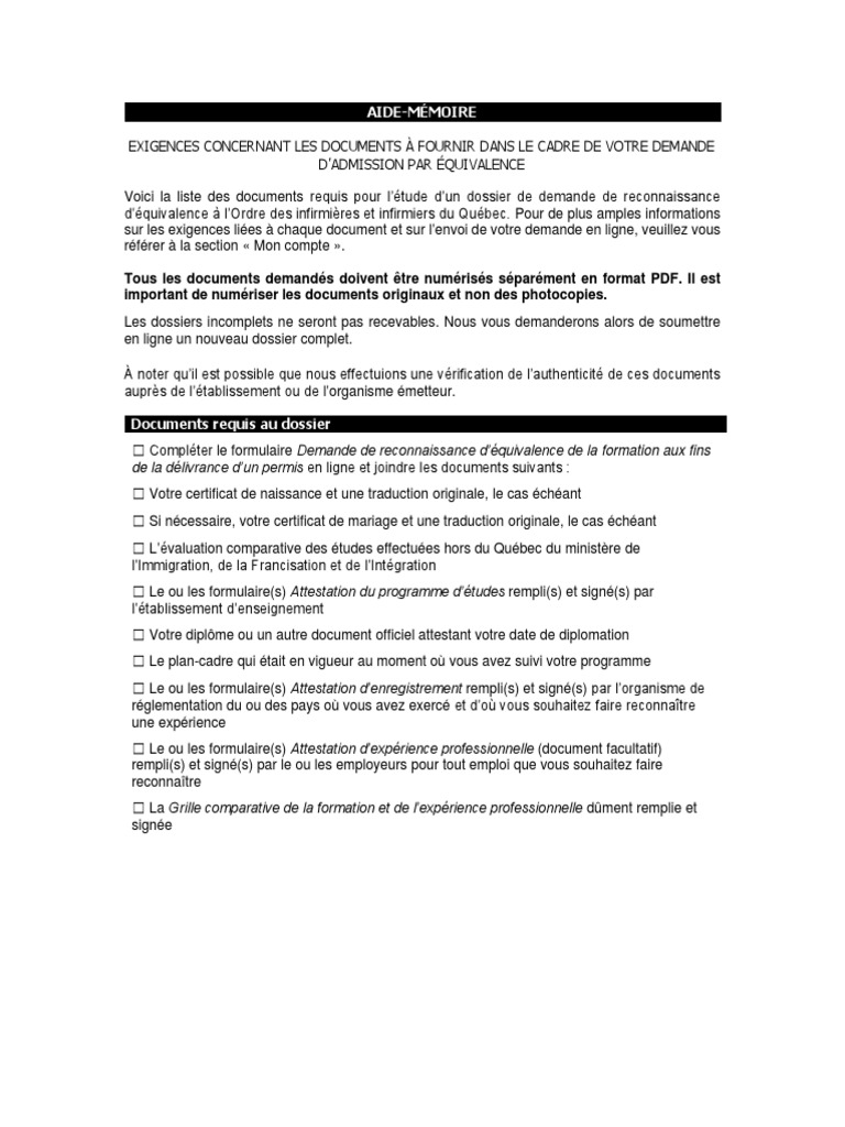 Documents requis pour admission OIIQ | PDF | Allaitement | Douleur