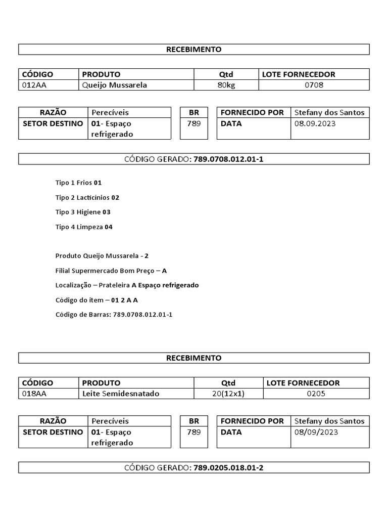 RECEBIMENTO - Atividade 2 | Download grátis PDF | Lacticínios | Laticínios