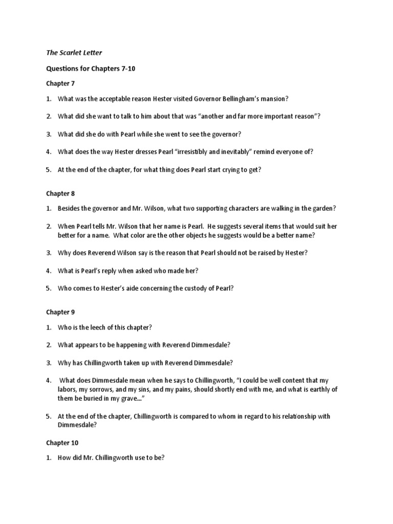 The Scarlet Letter Questions For CH 7-10 | PDF