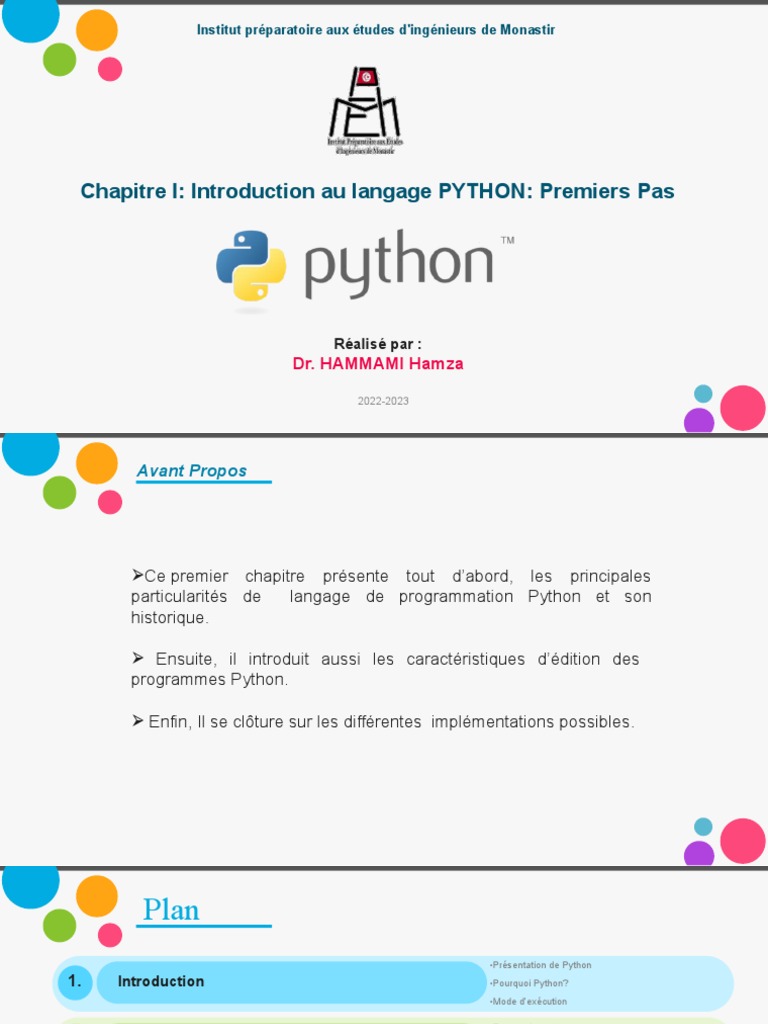 Cours Python Chap 1 | PDF | Python (Langage de programmation) | Programmation informatique