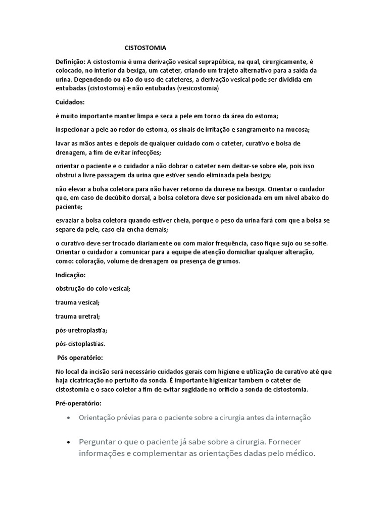 Cistostomia Definição: A Cistostomia É Uma Derivação Vesical ...