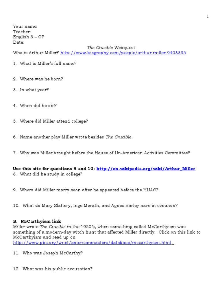 The Crucible Webquest | PDF | Witch Hunting | Witchcraft