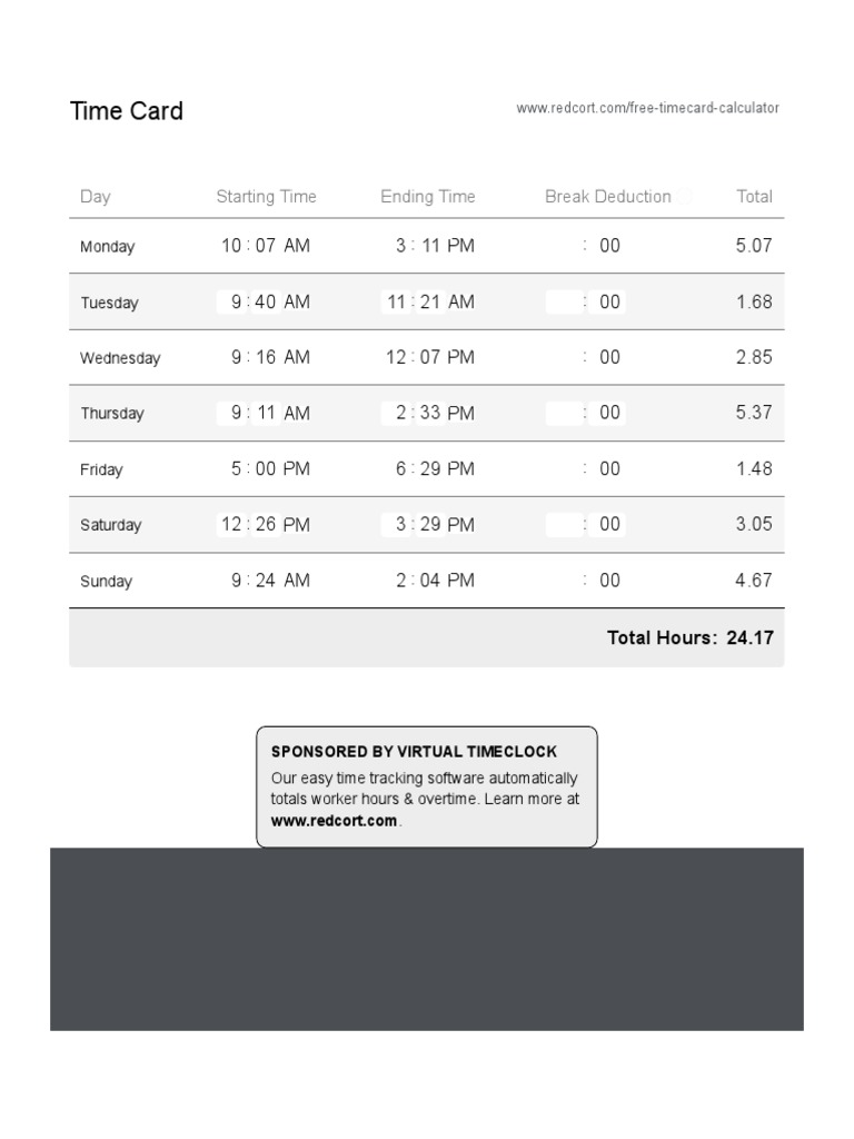 Free Timecard Calculator Overview | PDF