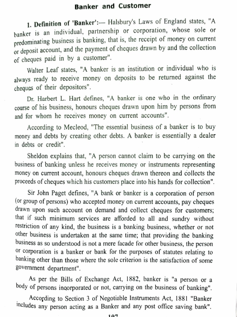Meaning and Definition of Banker and Customer (FULL) | PDF | Banks | Cheque