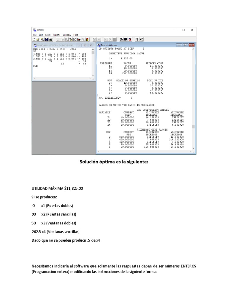Resultados Del Ejemplo de PL e Interpretacion Del LINDO | PDF ...