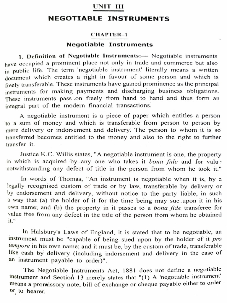 Meaning, Definition, Characteristics of Negotiable Instruments Features ...